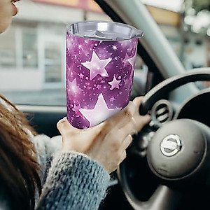 Tangopi Purple Glitter Stars 20 oz Tumbler with Lid and Straw Insulated Travel Coffee Mug Reusable Spill Proof Coffee Cups Stainless Steel Water Bottle for Hot and Cold Drinks