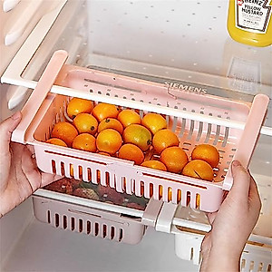 YIWULA 4PCS Drawer for Fridge Kitchen Organizer Refrigerator Storage Rack Fridge Freezer Shelf Holder Pull-Out Drawer Space (Beige+Pink)