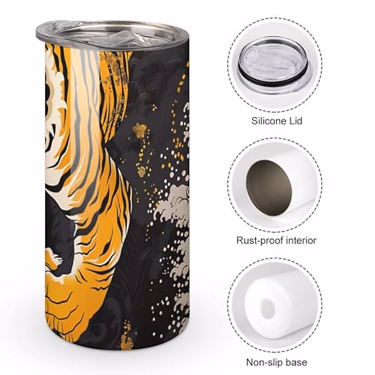 Japanese Tiger Wave Funny Coffee Mug Stainless Steel Travel Insulated Tumbler Double Wall Water Cup 10 Oz