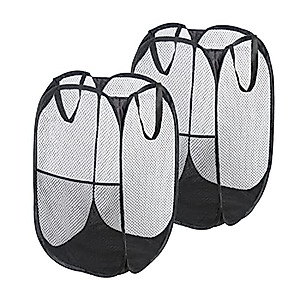 ZOES HOMEWARE Pop up Laundry Hamper 2 Pack | Collapsible Laundry Baskets | Foldable Travel Laundry Basket with Durable Handle for Kids,Dorm,Laundry Room | Black