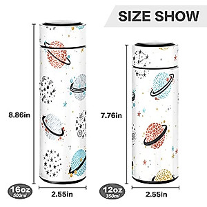 CaTaKu Cartoon Space Planet Star Water Bottle Insulated 16 oz Stainless Steel Flask Thermos Bottle for Coffee Water Drink Reusable Wide Mouth Vacuum Travel Mug Cup