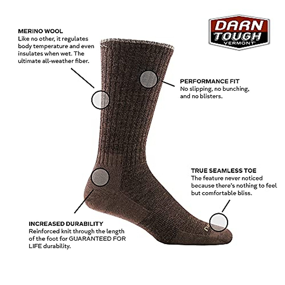 DARN TOUGH (Style 1474) Men's The Standard Lifestyle Sock - Gray, XL