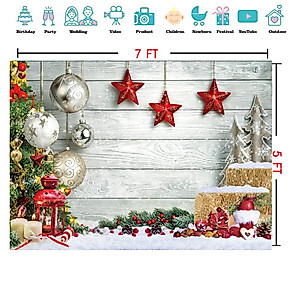 CYLYH 7X5FT Christmas Backdrop White Wood Floor Photography Backdrop Winter Snow Christmas Balls Xmas Tree Gift Family Party Photo Background New Year Party Banner Backdrop D551