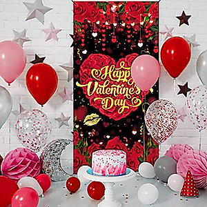 GYA 3x6ft Valentine's Day Rose Door Cover Red Love Heart Door Cover Banner Romantic Dinner Couple 40th Women Girl party Indoor Outdoor Photo suplies