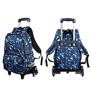 VILINKOU Rolling Backpack with Wheels Trolley Bag Wheeled Backpack for Boy and Girl, Backpack on Wheels for School, Travel (Blue Geometry)
