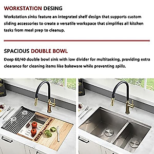 33 Inch Underomount Workstation Ledge Kitchen Sink - Abironl 33 Inch Undermount Kitchen sink 16 Gauge Ledge Workstation Stainless Steel 60/40 Double Bowl Undermount Kitchen Sink