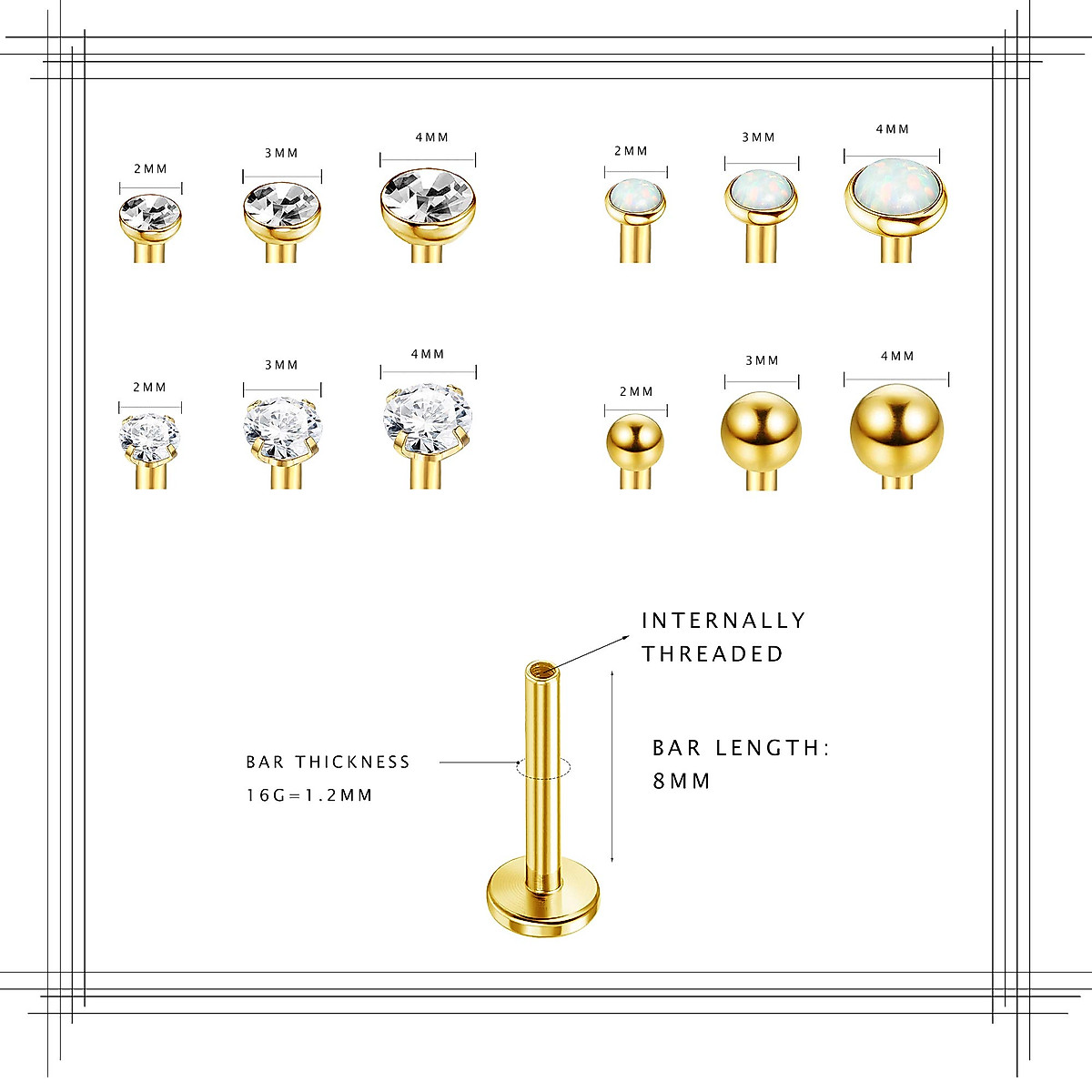 Drperfect 12 Pcs Lip Rings for Women Men 16 Gauge Stainless Steel Labret Studs Cartilage Forward Helix Tragus Earrings Monroe Medusa Piercing Jewelry