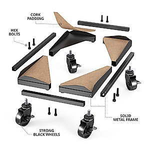 BYTESIUM PC Tower Stand – Metal Frame – Adjustable Width and Length – 4 Locking Wheels – Cork Pads – Computer Tower Stand for ATX – Easy Assembly – Wide Size Range – Computer Cart – CPU Holder