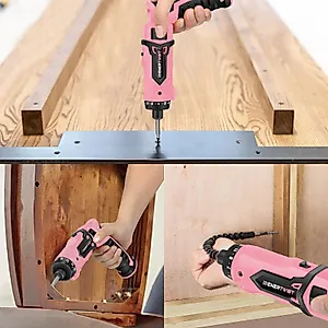 Enertwist Electric Screwdriver, 8V Max 10Nm Pink Cordless Screwdriver Rechargeable Set with 9 Accessory Kit, 21+1 Cluth, Dual Position Handle, LED Light