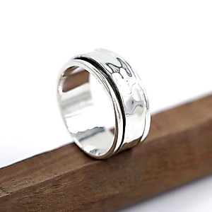 925 Sterling Silver Spinner Ring For Women Silver Spinner Rings Silver Wide Band Ring 925 Silver Ring Spinner Meditation Ring Thumb Ring Anxiety Ring Worry Ring Fidget Ring Silver Wedding Band Ring Silver Jewelry Gift For Birthday (9.75)