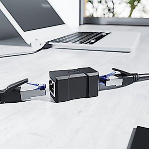 2× RJ45 Coupler with Extra Shielding– Network Cable Connector & Ethernet Cable Extender (Two RJ45 Jacks, Easy Way to Connect/Extend Ethernet Cables, CAT 7 for up to 10Gbit/s, Black) – by CableDirect