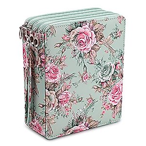 BTSKY Colored Pencil Case- 160 Slots Pencil Holder Pen Bag Large Capacity Pencil Organizer with Handle Strap Handy Colored Pencil Box with Printing Pattern Rose
