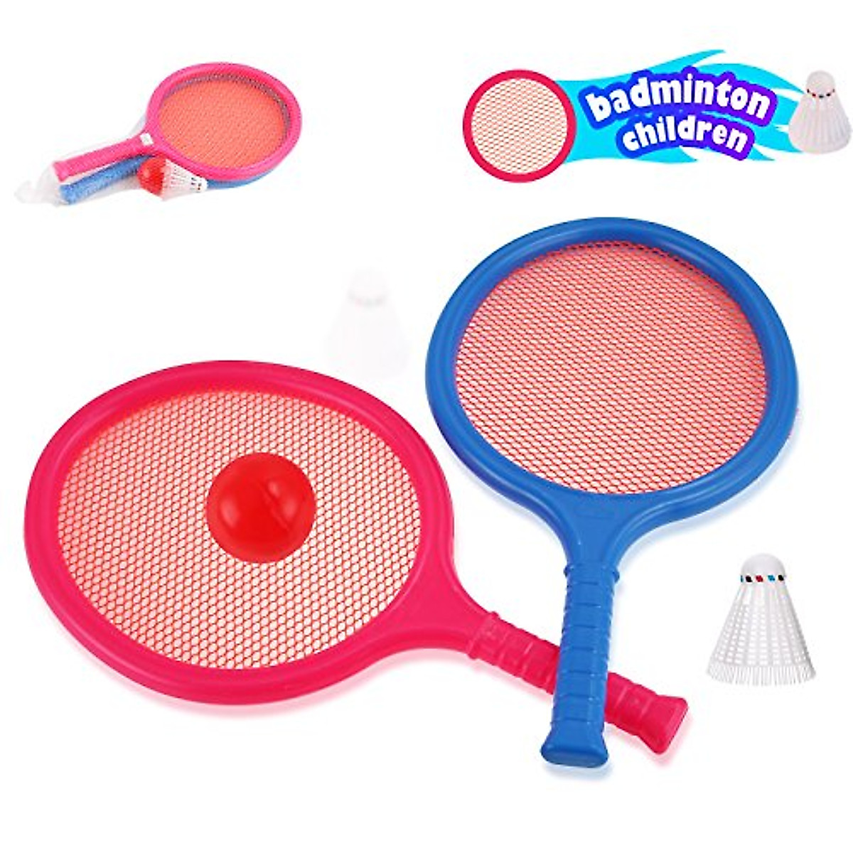 Badminton Racket Set for Kids, Toddlers with 2 Paddles, Ball and Birdie - Junior Kindergarten Student Outdoor Sports Tennis Racquet Play Game Beach Toys