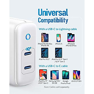 iPhone Charger USB-C, Anker 36W 2-Port PIQ 3.0, PowerPort III Duo Type C Foldable Fast Charger, Power Delivery for iPhone 12/12 Mini/12 Pro/12 Pro Max/11/XR, Galaxy, Pixel, iPad Pro and More