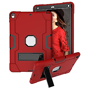 Jaorty Case for iPad Air 3 10.5" 2019,for iPad Pro 10.5 inch 2017 Case,3 in 1 Hybrid [Soft&Hard] Heavy Duty Rugged Stand Shockproof Anti-Slip Anti-Scratch Full-Body Protective Case,Red/Black