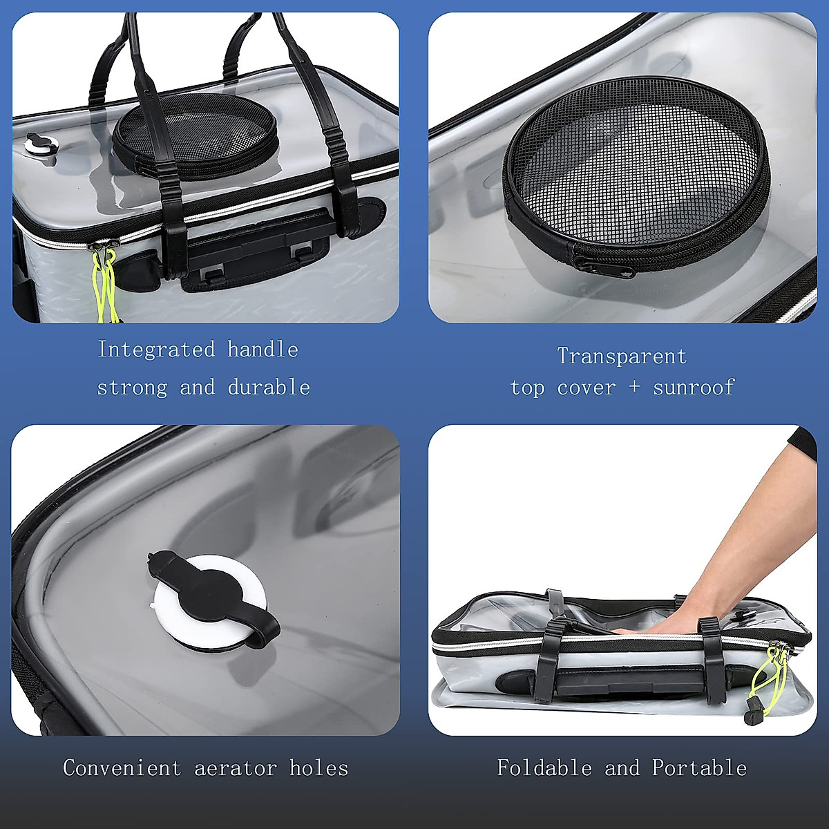 WHCDSTGJ Transparent Lid Fishing Bucket, Portable Foldable Fishing Bucket, Live Bait Bucket with Aeration Hole, for Bait Bucket, Live Fish Bucket, Live Bait Storage.4/6/8 gallons (8 gallons)