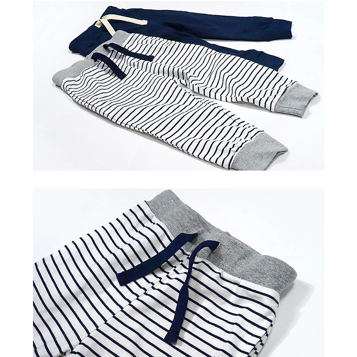 SUYEORLI Toddler Baby Boys Girls Joggers Pants Cotton Soild Color Stripes Sweatpants with Drawstring 1-6T (Green+Light Grey, 4-5T)