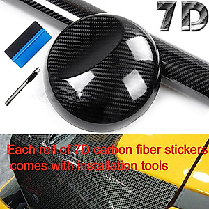 LZLRUN 7D Carbon Fiber High Gloss Vinyl Wrap Sticker with Air Realease Bubble Free Anti-Wrinkle Come with Installation Tool (1FT x 5FT)