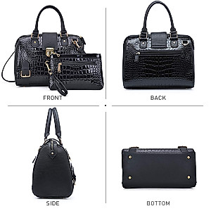 Dasein Women Barrel Handbags Fashion Satchel Bags Top Handle Shoulder Purses Vegan Leather Work Tote (Crocodile Black)