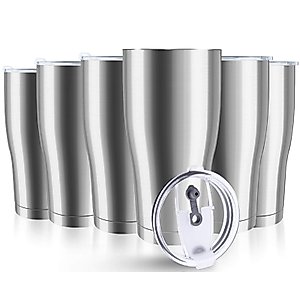 XccMe 30 oz Stainless Steel Tumbler with Lid,6 Pack Double Wall Vacuum Insulated Travel Mug, Durable Insulated Tumbler for Gift, Coffee, Tea, Beverages (Silver 6)