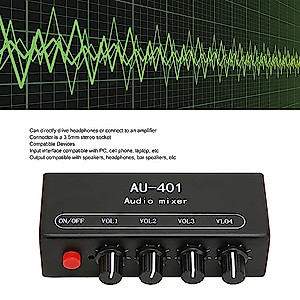 Audio Mixer,Sound Mixer,Stereo Mixer,4 in 1 Out Stereo Mixer,4 in 1 Out Independent Volume Control 3.5mm Mini Sound Mixer,Long-Range Connectivity,for Headphone Amplifier PC,Black
