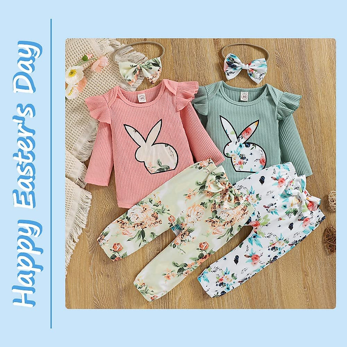 XIFAMNIY Baby Girls My 1st St.Patrick Day/Easter Day Outfit Newborn 4Pcs Pants Set