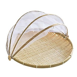 Jlong Food Serving Basket Tray Hand-Woven Round Fruit Vegetable Bread Storage Container With Cover