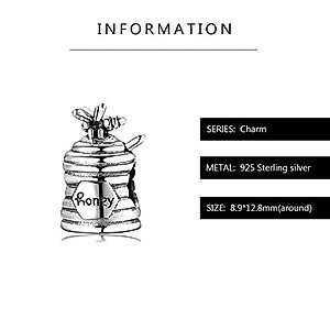 925 Sterling Silver Pendant Charm Bead For Pandora & Similar Charm Bracelets or Necklaces (Honey Pot Winnie the Pooh Bear Valentines Day)