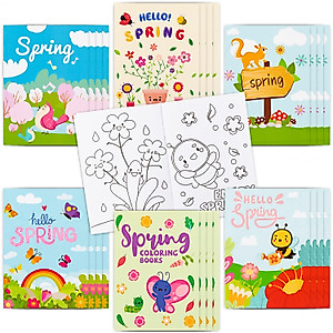 MALLMALL6 24Pcs Spring Coloring Books for Kids Age 2-4,4-8 Birthday Gift with Flower Butterfly Birds Bee Rabbit Design Goodie Bag Filler Party Favor Supplies for Home School Classroom Activity