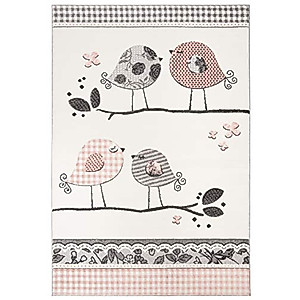 SAFAVIEH Carousel Kids Collection 5'3" x 7'6" Pink / Ivory CRK153P Birds Nursery Playroom Area Rug