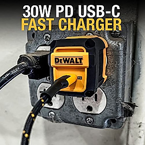 DEWALT 30W PD USB Wall Charger — Worksite USB-C Charger — Android and Apple Compatible Fast Charger — Foldable Plug — Type C Charger Compatible with iPhone 14 13 12 Pro Max iPad Pro