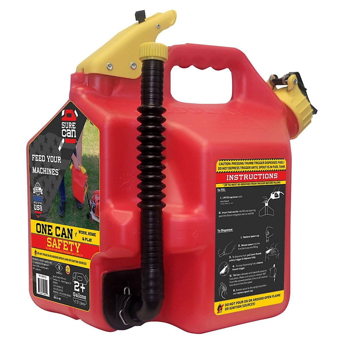 Surecan 2 Gallon Type-II Safety Container - With a Rotating Spout, Free Spill Design, Self-Venting, & Safety Fill Cap, Your Ideal Jerry Can (Red)