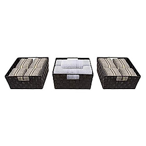 Sorbus Woven Basket Bin Set - Shelf Storage Tote Baskets for Household Items - Stackable with Woven Straps & Built-in Carry Handles (Black)