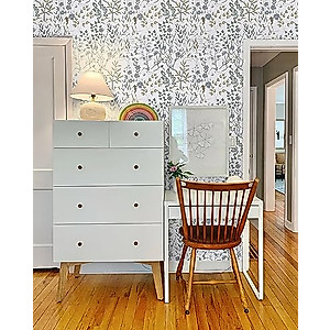 Timeet Floral Wallpaper Peel and Stick Wallpaper Wildflowers Wallpaper 15.4"x118.11" Deer Crane Wall Murals Self Adhesive Removable Wallpaper for Bedroom Living Room Wall Decor