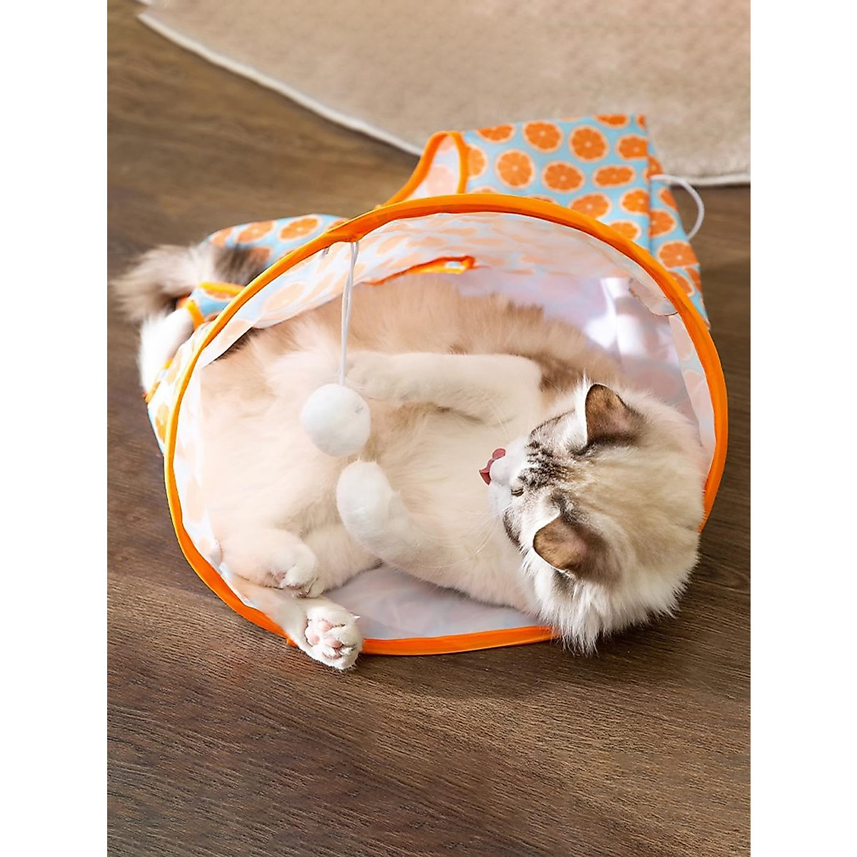 Cat Tunnel Bags for Indoor Cats, 2024 New Cat Self Interactive Toys, Crinkle Paper Collapsible Interactive Pet Cat Tubes with Plush Ball,Orange