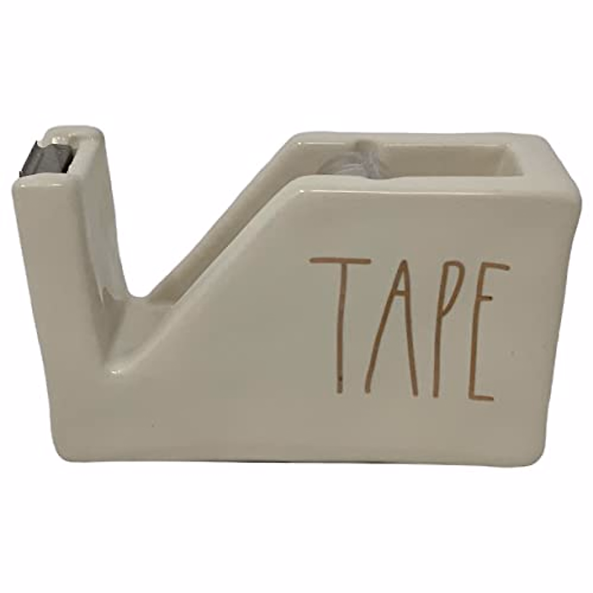 Rae Dunn Ceramic Tape Dispenser (Ceramic/White/Gold Font)