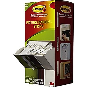 Command Picture Hanging Strips, Cabinet Pack, Removable, Holds Up to 6 Lbs Per Pair, 0.75 X 2.75, White, 4/Set, 50 Sets/Carton