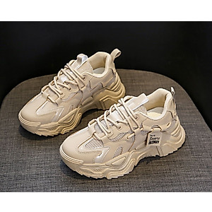 VAXAV Women's Fashion Breathable Mesh Platform Sneakers Casual Jogging Walking Shoes Size 7 Khaki