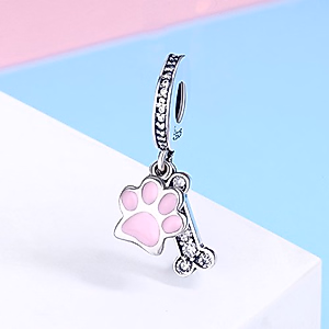 I Love My Dog Paw Puppy Bone Original 925 Sterling Silver Charm Beads with Clear Cubic Zirconia Love Pets Dog Cat Paw Animal Charms for Bracelets Girl Women Christmas Jewelry (A)