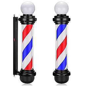 Noverlife 34in Barber Pole LED Sign, Barber Shop Pole Red Blue White Stripes Light, Classic Hair Salon Open Sign, Traditional Barbershop Ideas Wall Mount Rotating Light Waterproof Save Energy Lamp