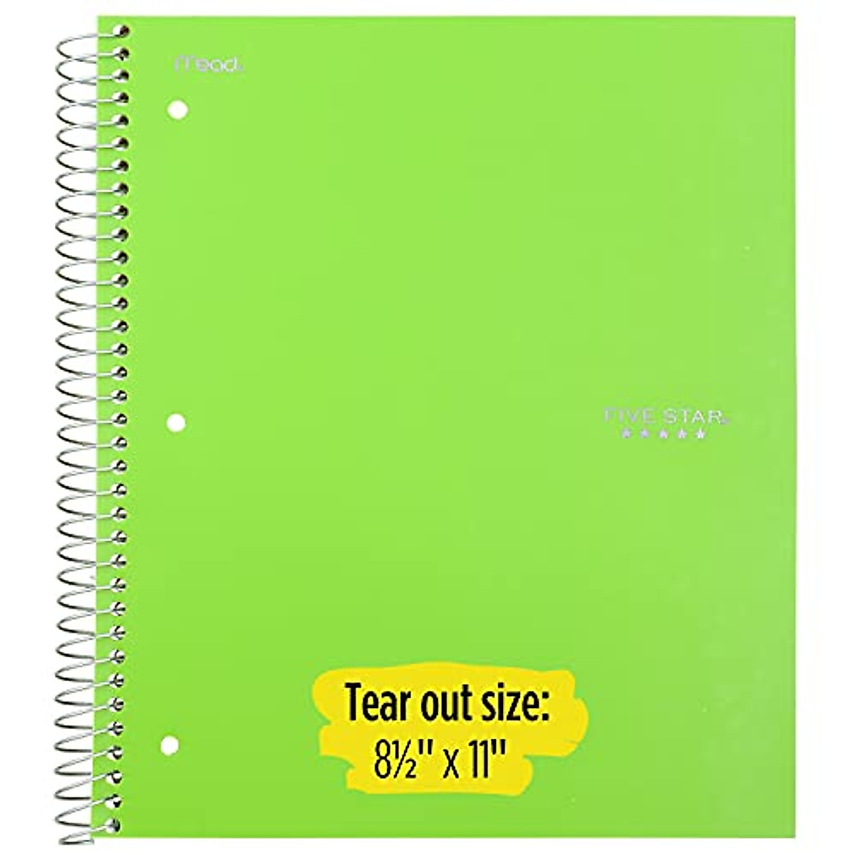 Five Star Spiral Notebooks, 3 Subject, College Ruled Paper, 150 Sheets, 11" x 8-1/2", Gray, Lime, 2 Pack (38819)