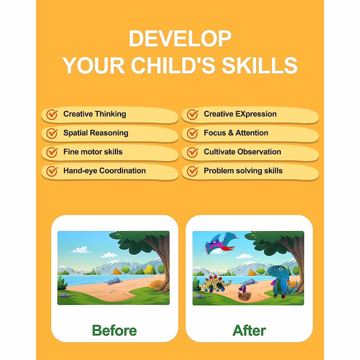 Ezelisy Foil Craft Kit for Kids - Fun Dinosaurs Art Activity for Boys Girls Ages 4-9