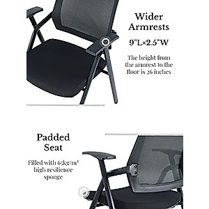 TENGYI Office Padded Folding Chair with Arms, 330 Pounds Capacity, V-Shaped Premium Steel Mesh Task Chair for RV Home Apartment School Meeting Room (Black 1 Pack)