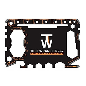 Tool Wrangler 46-in-1 EDC Credit Card Multitool - Gadget For The Wallet Or Pocket – STAINLESS STEEL - Outdoor Survival PSK - Patented Design - Multi-Function Tool For Quick Fixes - Black Edition