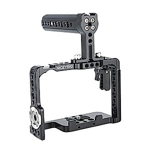 NICEYRIG Camera Cage Kit for Sony A7RIII/ A7RIV/ A7IV/ A7III/ A7SIII/ A7RII/ A7SII/ A7II/ A9, with Cheese Top Handle and Cable Lock Clamp - 190