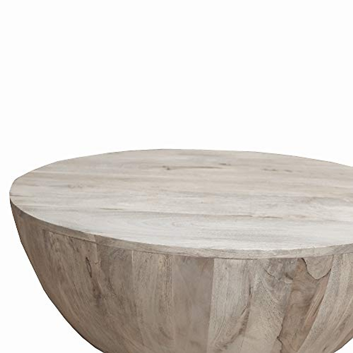 The Urban Port 12-Inch Height Round Mango Wood Coffee Table, Subtle Grains, Distressed White