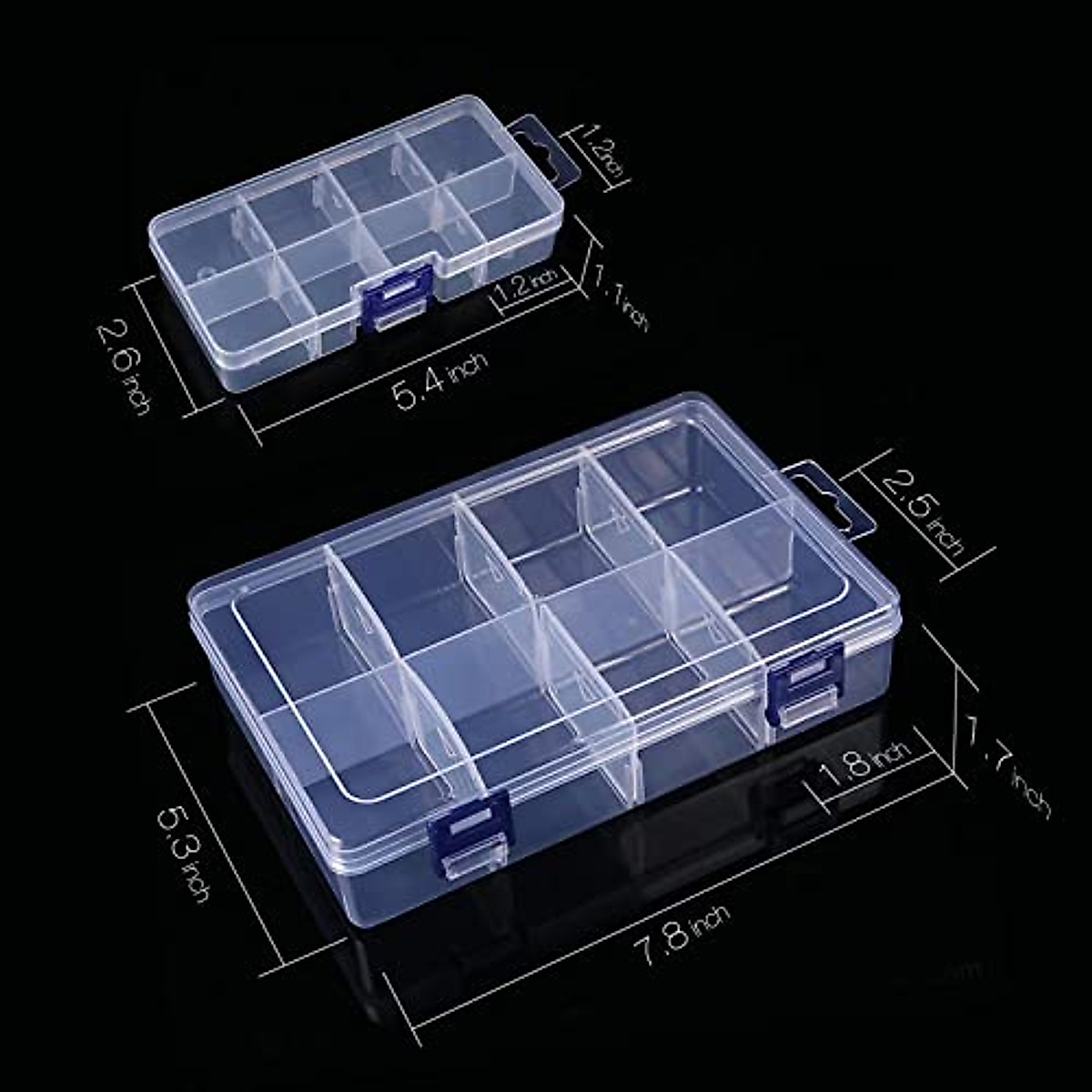 Aixubojch 5 Packs 8 Grids Clear Plastic Organizer with Adjustable Shelves,Jewelry, Craft DIY,Beads,Sewing,Hair Accessories,Thread,Fishing Tackle,Small Parts Compartment Storage Containers