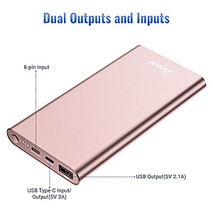 BONAI Portable Charger 12000mAh USB C Power Bank Battery Pack High-Speed 3.0A Output Compatible with iPhone 15/14/13/12 iPad Samsung Android- Pink