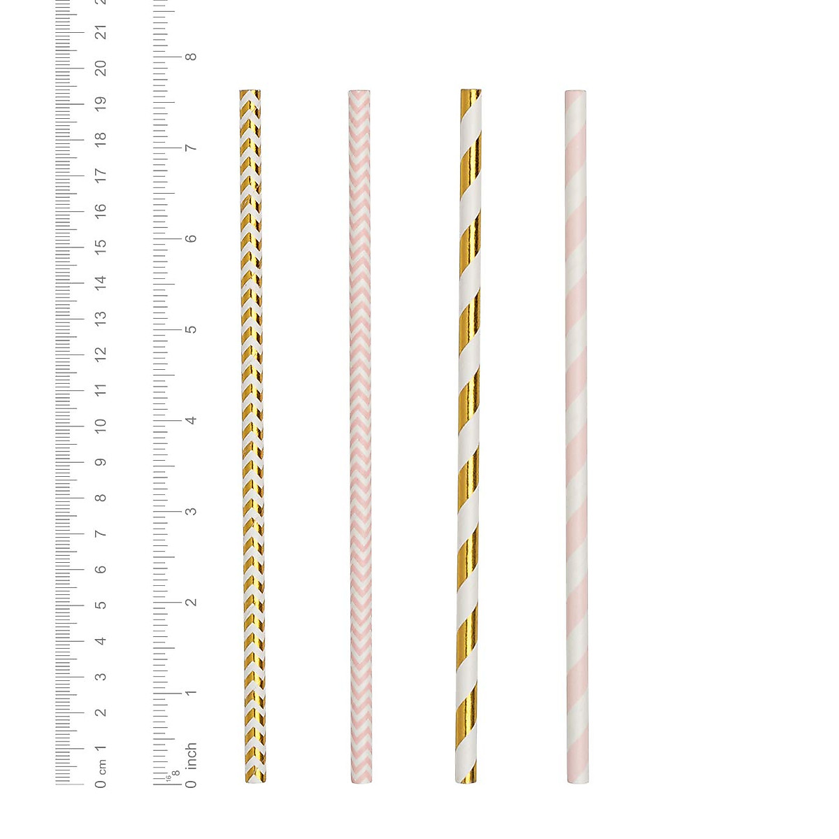 Comfy Package, [200 Pack] Pink & Gold Paper Drinking Straws 100% Biodegradable Multi-Pattern Party Straws For Birthday, Wedding, Bridal, Baby Shower, And Holiday Decoration