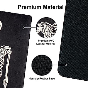 Colorful Star Leather Desk Pad, Black Human Skeleton Large Mouse Pad for Desk Gaming, Waterproof Keyboard Desk Mat with Non-Slip Base and Stitched Edge for Home Office Gaming Work (31.5" x 15.7")